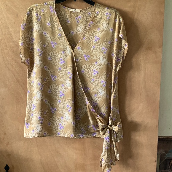 entro | Tops | Satin Floral Animal Print Wrap Blouse | Poshmark